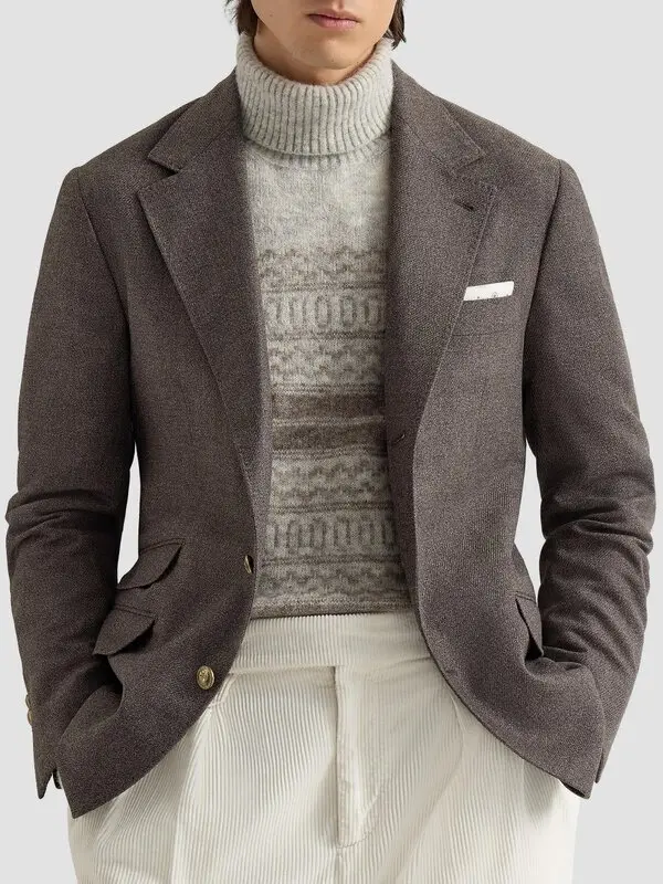 Brunello Cucinelli Mouliné Virgin Wool Twill Deconstructed Cavallo Blazer