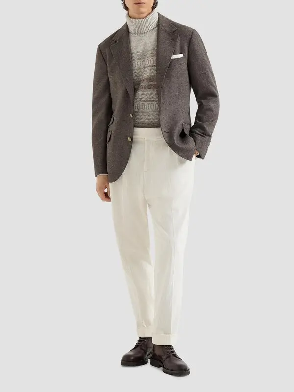 Brunello Cucinelli Mouliné Virgin Wool Twill Deconstructed Cavallo Blazer