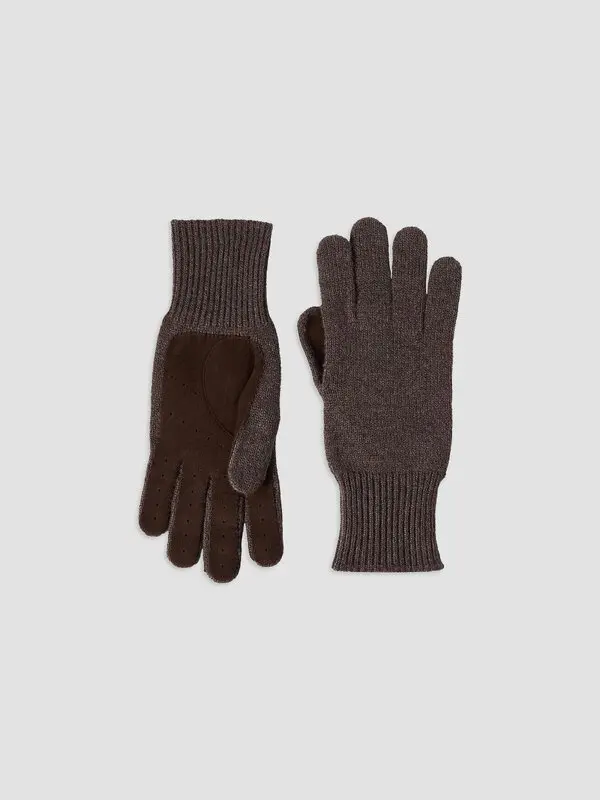 Brunello Cucinelli Cashmere Knit Gloves With Suede Palm - Brown