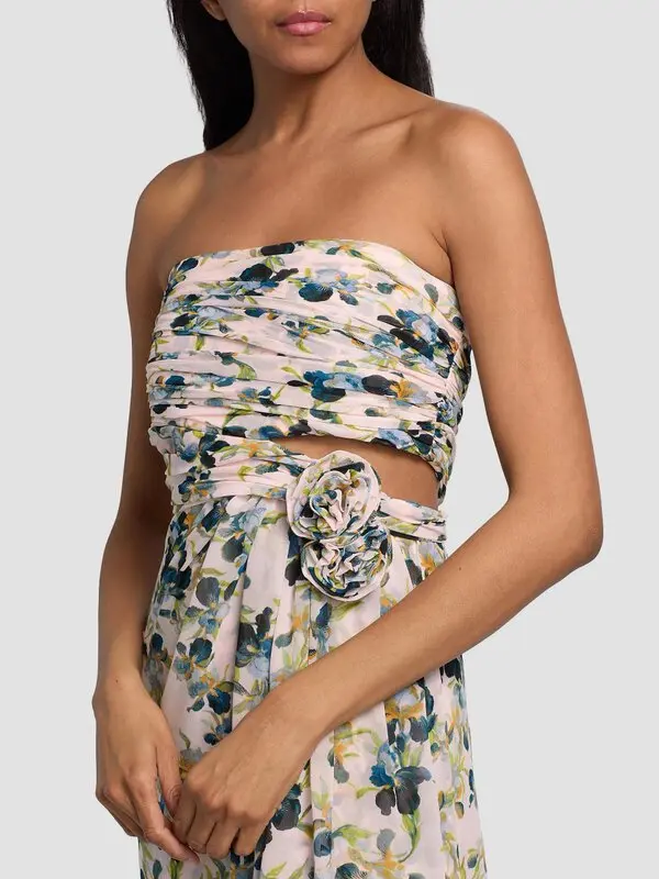 Cinq À Sept Magy Trailing Iris Floral Strapless Gown - Rosy Cloud Multi