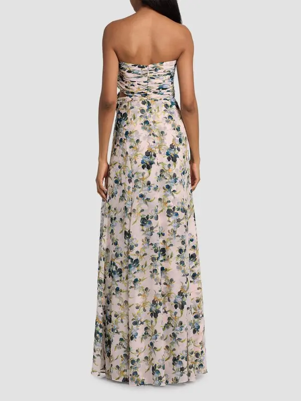 Cinq À Sept Magy Trailing Iris Floral Strapless Gown - Rosy Cloud Multi