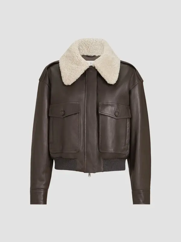 Brunello Cucinelli Polished Nappa Leather Aviator Coat