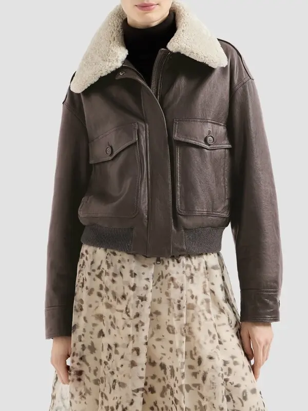 Brunello Cucinelli Polished Nappa Leather Aviator Coat