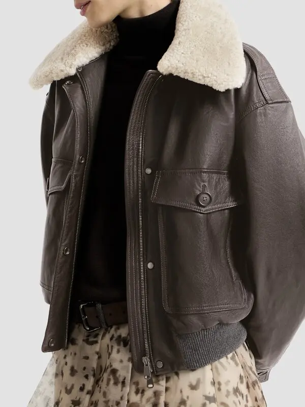 Brunello Cucinelli Polished Nappa Leather Aviator Coat