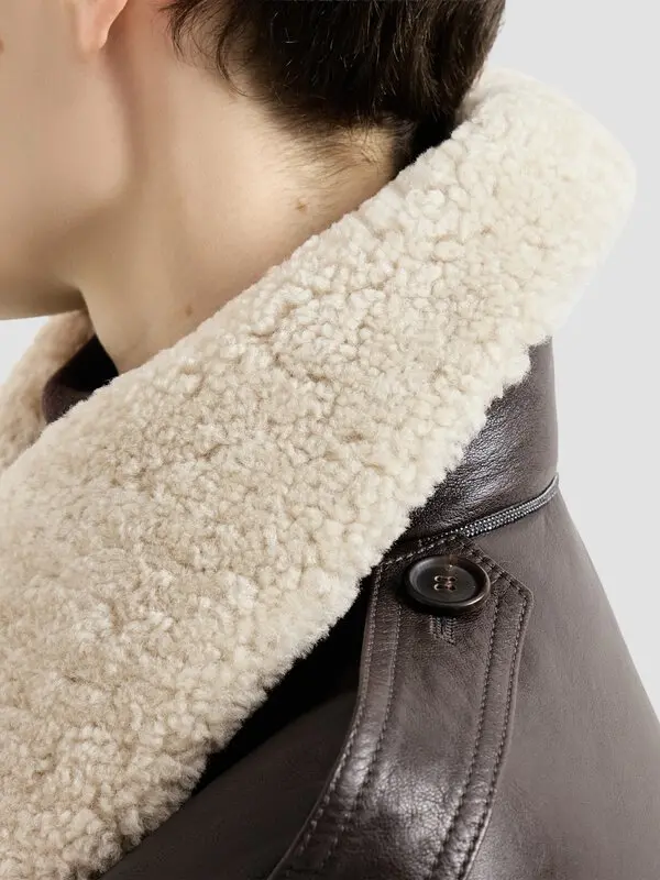 Brunello Cucinelli Polished Nappa Leather Aviator Coat