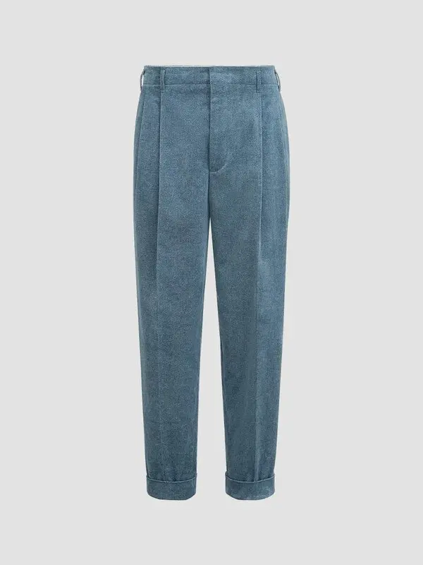 Brunello Cucinelli Denim-effect Cotton Velvet Trousers With Double Pleats