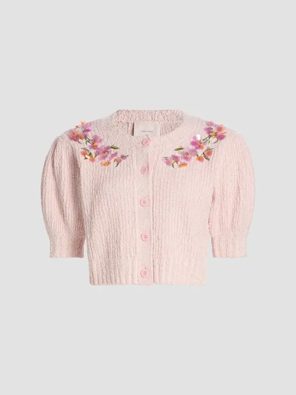 Cinq À Sept Iris Millicent Trailing Puff-sleeve Crop Cardigan - Rosy Cloud