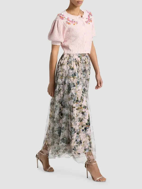 Cinq À Sept Iris Millicent Trailing Puff-sleeve Crop Cardigan