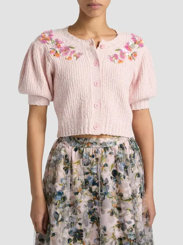 Cinq À Sept Iris Millicent Trailing Puff-sleeve Crop Cardigan