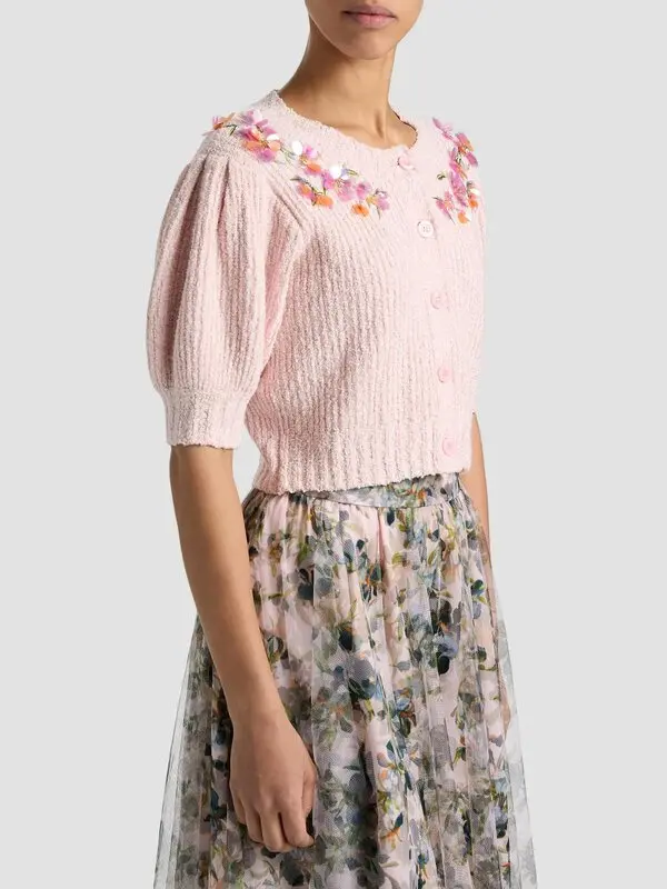 Cinq À Sept Iris Millicent Trailing Puff-sleeve Crop Cardigan