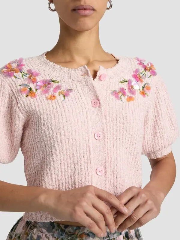 Cinq À Sept Iris Millicent Trailing Puff-sleeve Crop Cardigan