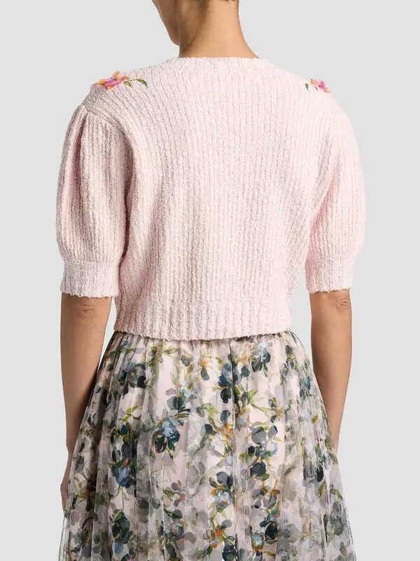 Cinq À Sept Iris Millicent Trailing Puff-sleeve Crop Cardigan