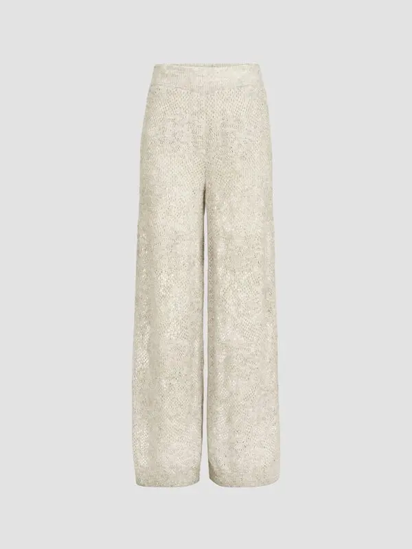 Brunello Cucinelli Lace Flowers Knit Track Trousers
