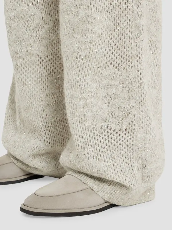 Brunello Cucinelli Lace Flowers Knit Track Trousers