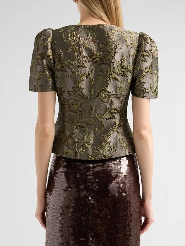 Tanya Taylor Jessa Botanical Metallic Jacquard Top