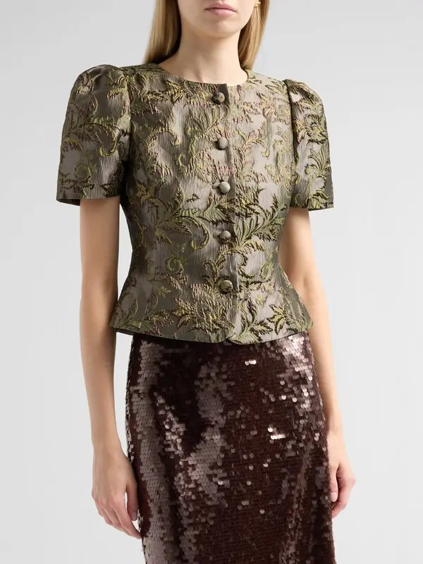 Tanya Taylor Jessa Botanical Metallic Jacquard Top