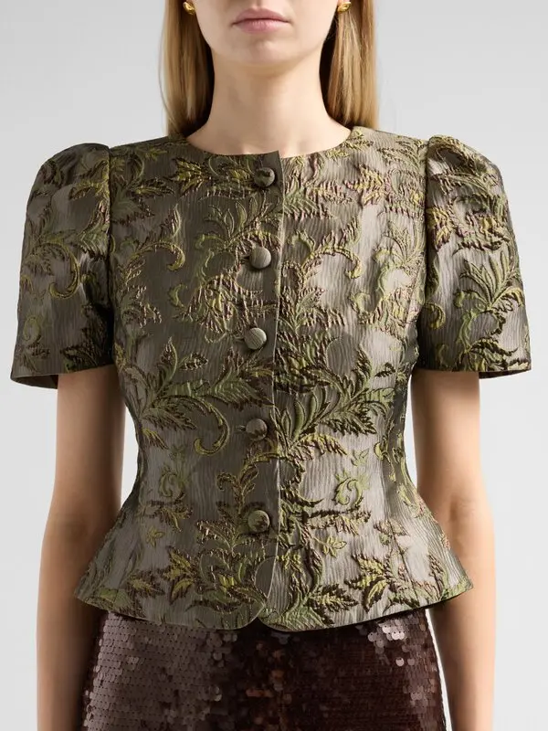 Tanya Taylor Jessa Botanical Metallic Jacquard Top