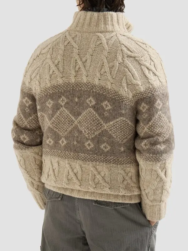Brunello Cucinelli Virgin Wool, Silk And Cashmere Chiné Cable Knit Down Jacket