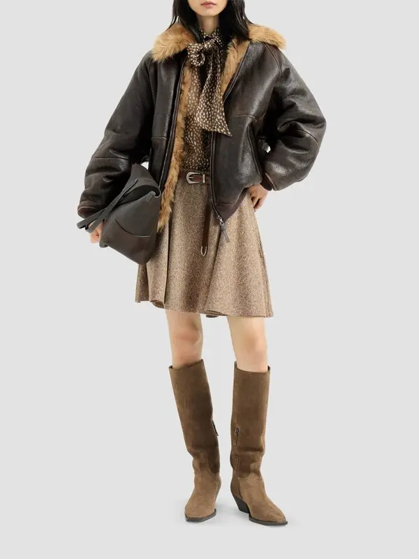 Brunello Cucinelli Vintage-effect Shearling Bomber Jacket With Shiny Zipper Pull