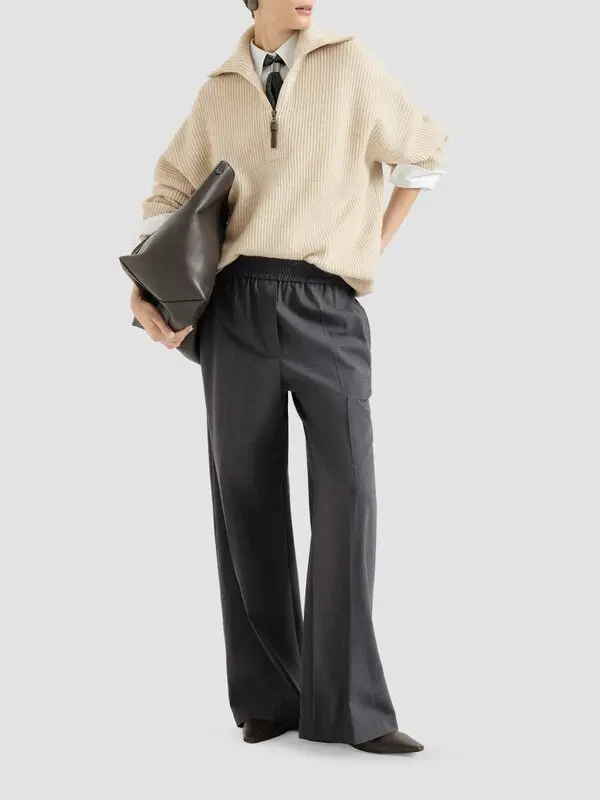 Brunello Cucinelli Cashmere English Rib Sweater With Shiny Zipper Pull