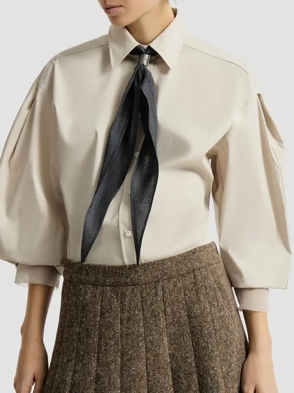Brunello Cucinelli Stretch Cotton Poplin Shirt With Shiny Silk Cuffs