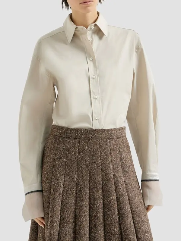 Brunello Cucinelli Stretch Cotton Poplin Shirt With Shiny Silk Cuffs