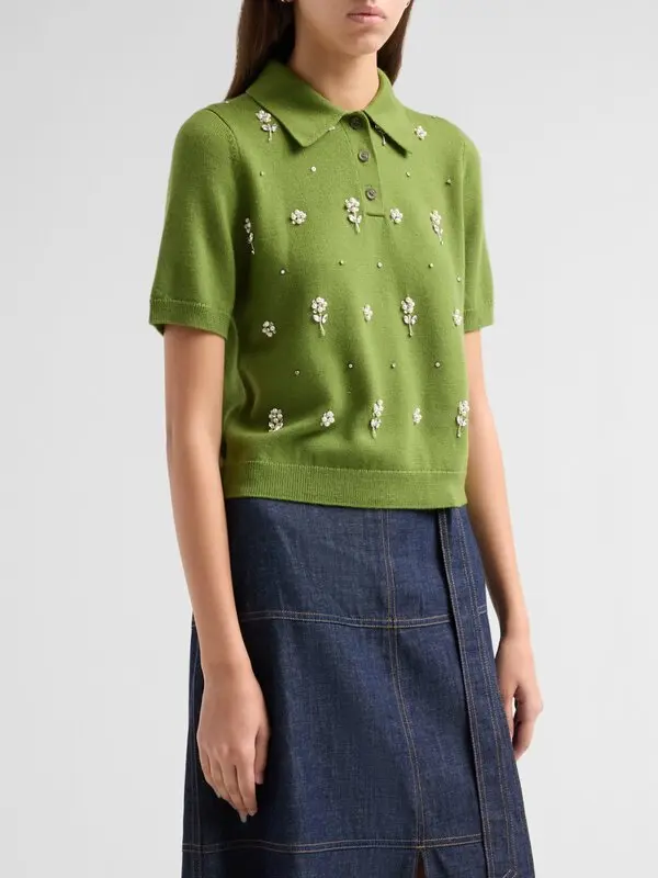 Tanya Taylor Camilla Embroidered Polo Sweater