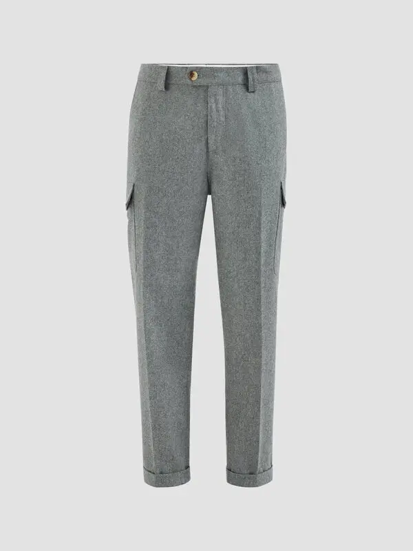 Brunello Cucinelli Virgin Wool Flannel Trousers With Cargo Pockets - Medium Grey