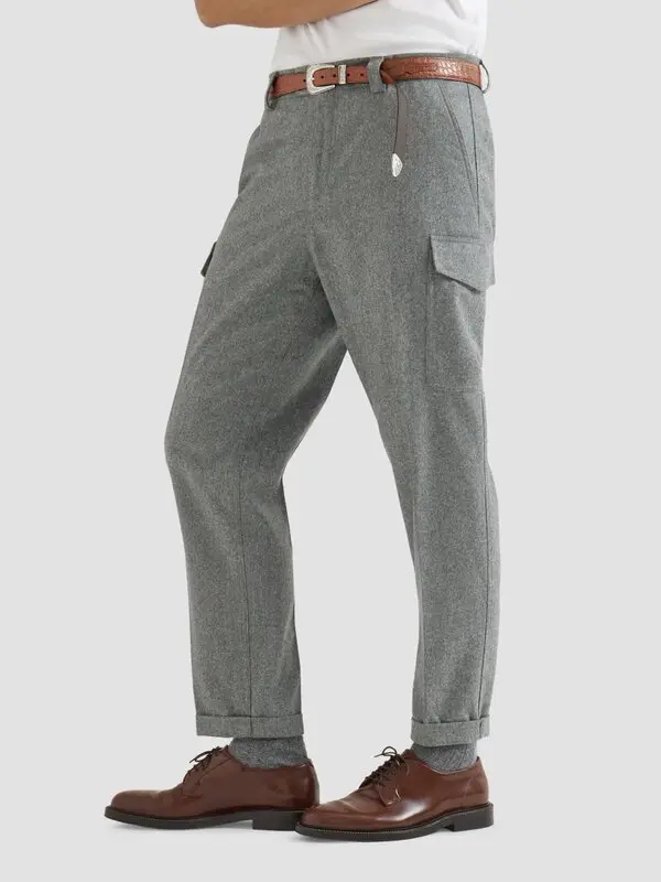 Brunello Cucinelli Virgin Wool Flannel Trousers With Cargo Pockets - Medium Grey