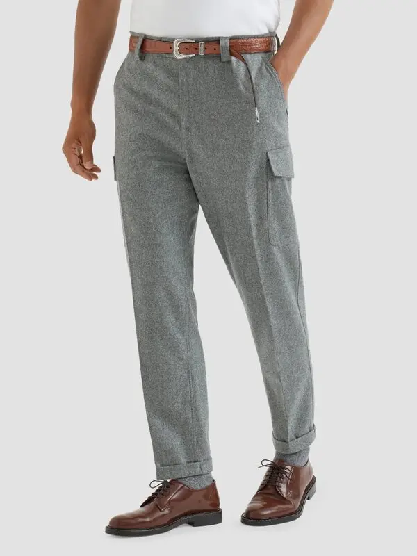 Brunello Cucinelli Virgin Wool Flannel Trousers With Cargo Pockets - Medium Grey