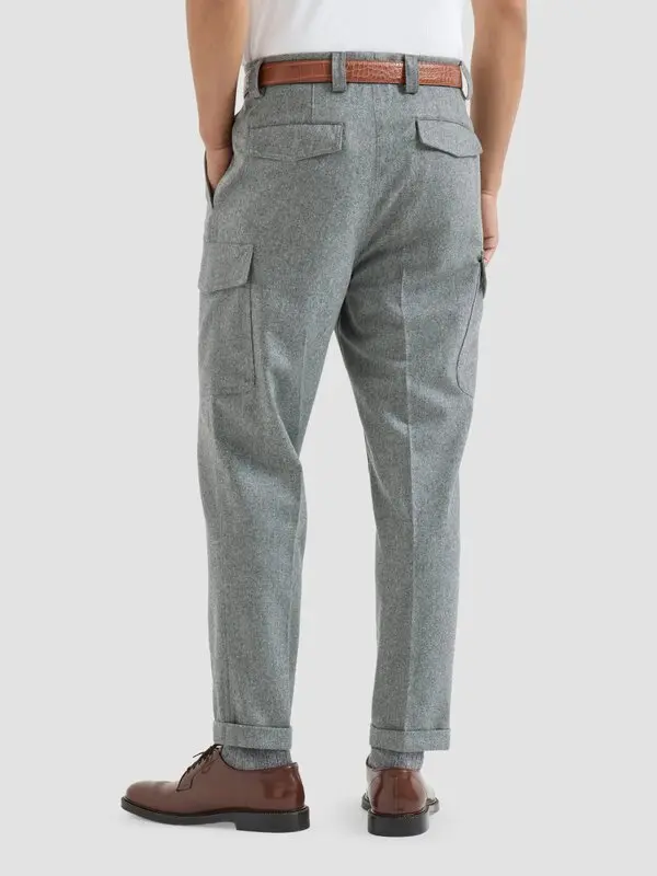 Brunello Cucinelli Virgin Wool Flannel Trousers With Cargo Pockets - Medium Grey