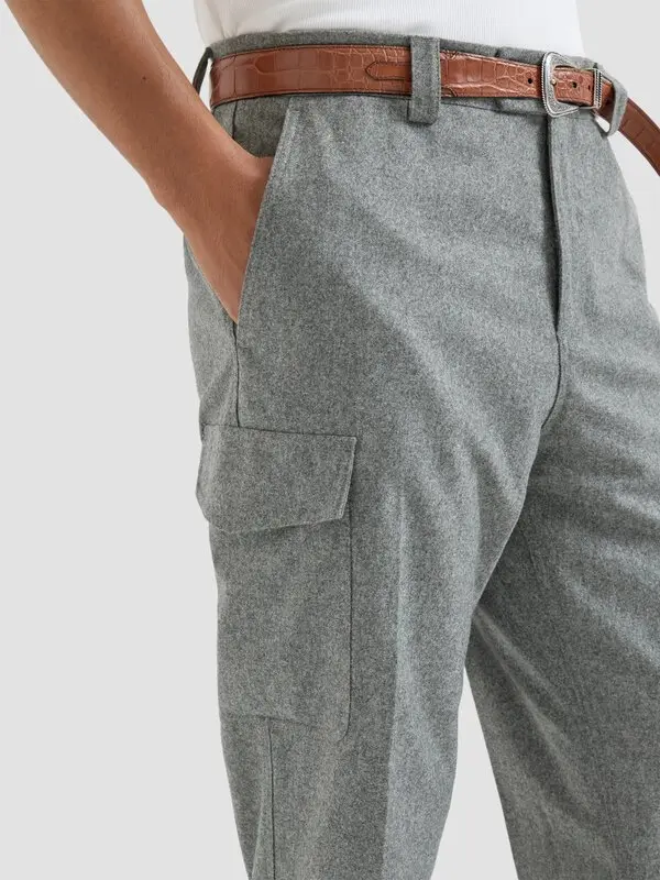 Brunello Cucinelli Virgin Wool Flannel Trousers With Cargo Pockets - Medium Grey