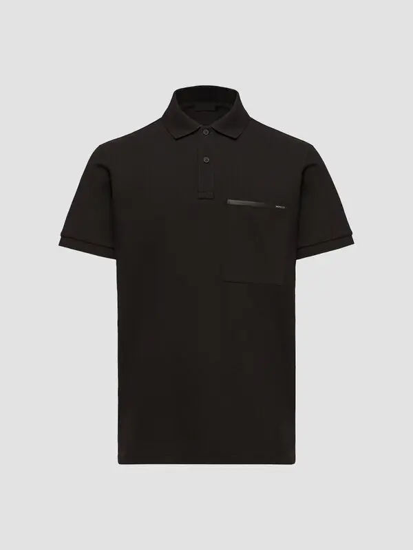 Moncler Polo Shirt In Cotton Piquet - Black