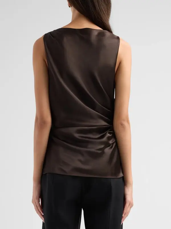Tanya Taylor Sasha Draped Satin Top - Dark Fig