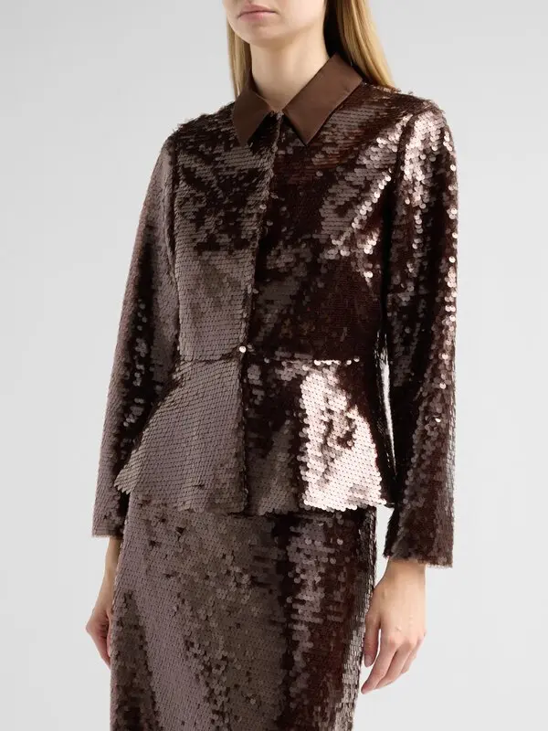 Tanya Taylor Natasha Sequin-embellished Peplum Jacket - Dark Fig