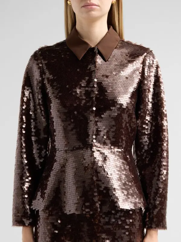 Tanya Taylor Natasha Sequin-embellished Peplum Jacket - Dark Fig