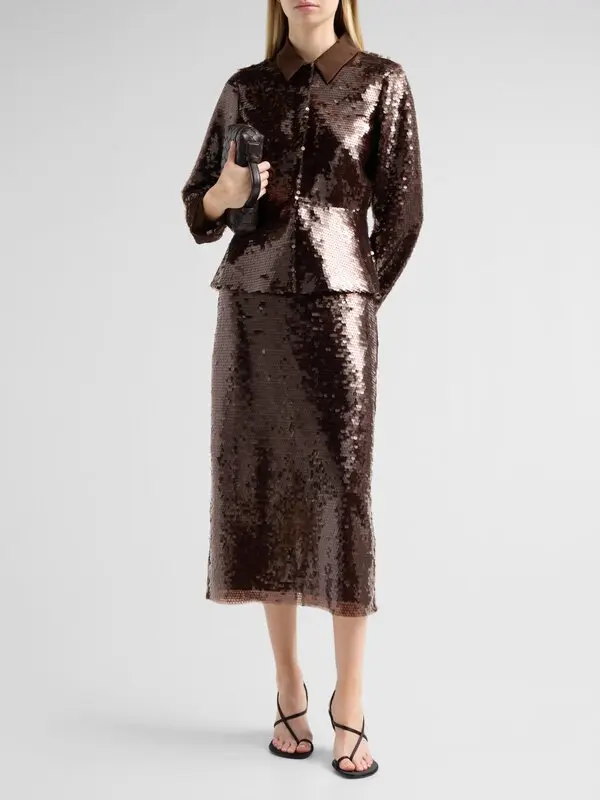 Tanya Taylor Natasha Sequin-embellished Peplum Jacket - Dark Fig