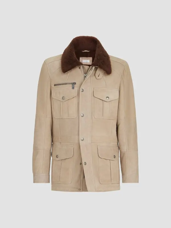 Brunello Cucinelli Waxed Shearling Safari Jacket