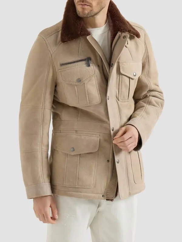 Brunello Cucinelli Waxed Shearling Safari Jacket