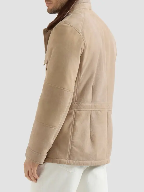 Brunello Cucinelli Waxed Shearling Safari Jacket