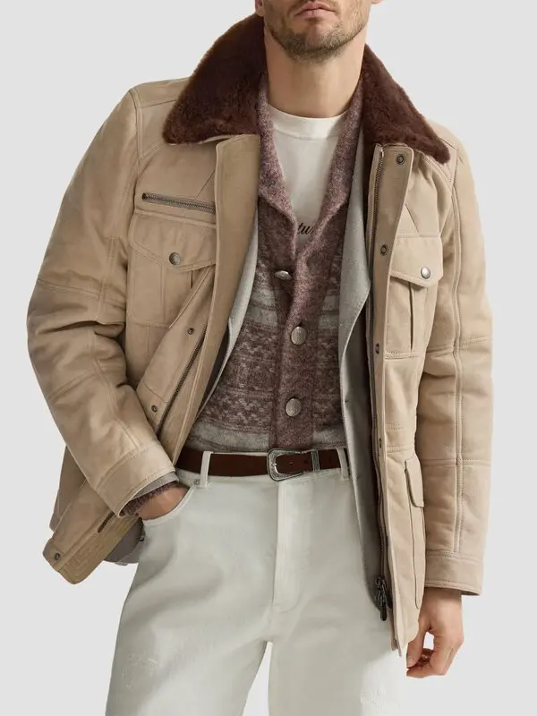 Brunello Cucinelli Waxed Shearling Safari Jacket