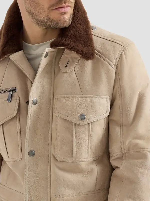 Brunello Cucinelli Waxed Shearling Safari Jacket