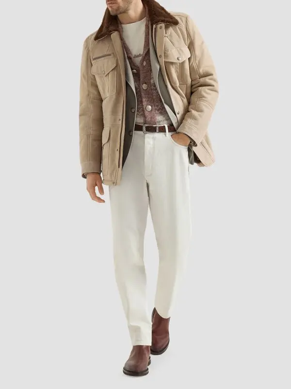 Brunello Cucinelli Waxed Shearling Safari Jacket