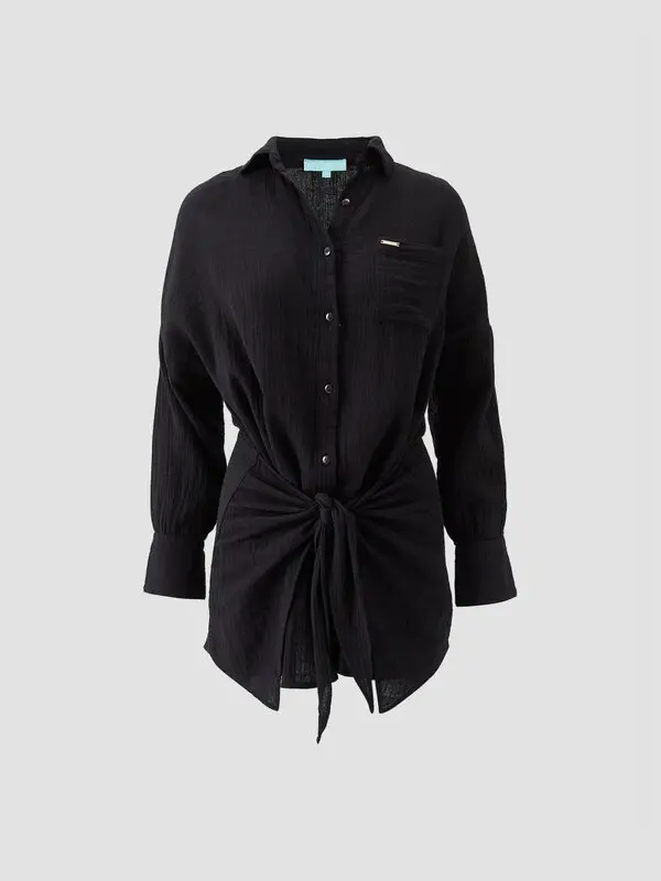 Melissa Odabash Sara Cotton Tie-waist Mini-shirtdress - Black