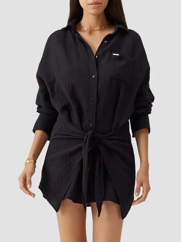 Melissa Odabash Sara Cotton Tie-waist Mini-shirtdress - Black