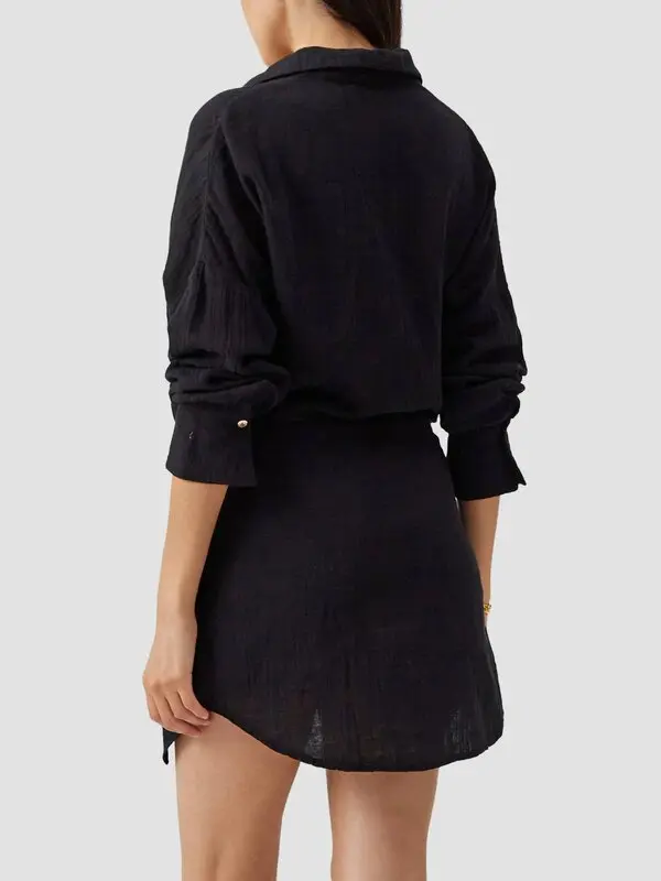 Melissa Odabash Sara Cotton Tie-waist Mini-shirtdress - Black