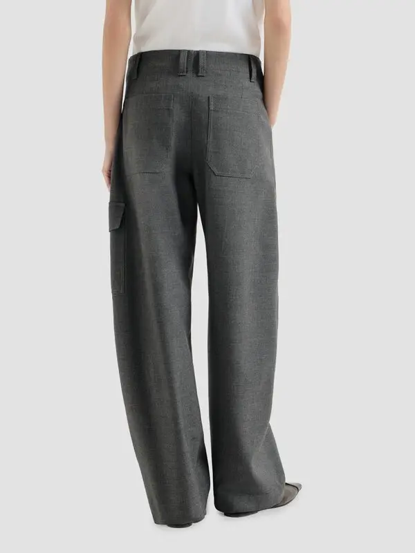 Brunello Cucinelli Virgin Wool Twill Cargo Barrel Trousers With Monili