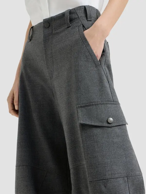 Brunello Cucinelli Virgin Wool Twill Cargo Barrel Trousers With Monili