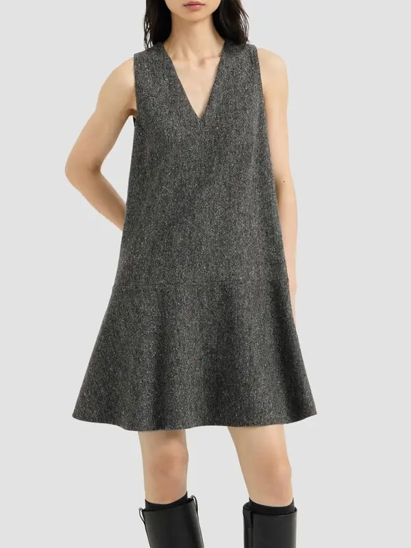 Brunello Cucinelli Virgin Wool Donegal Mini Dress With Monili - Anthracite