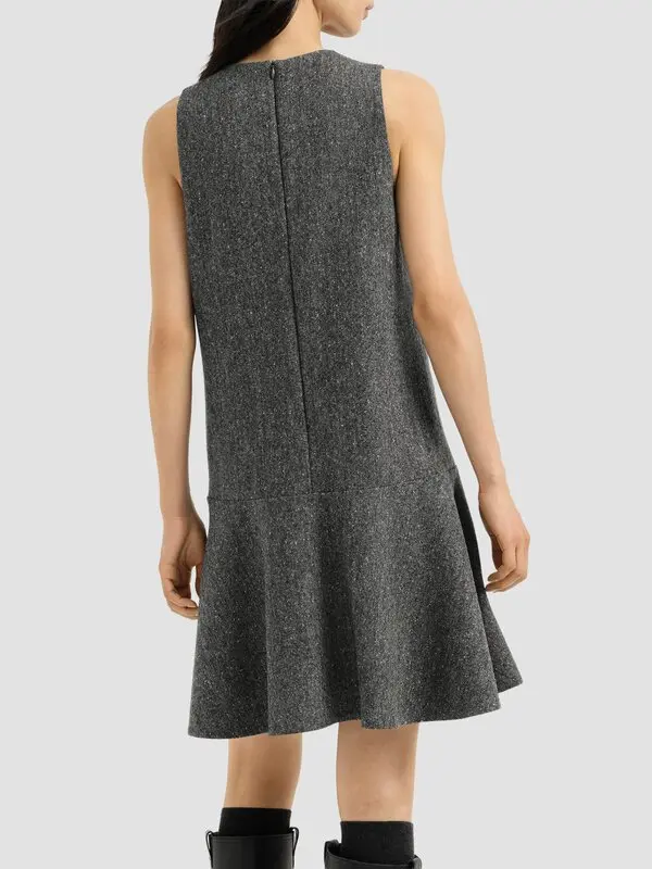 Brunello Cucinelli Virgin Wool Donegal Mini Dress With Monili - Anthracite